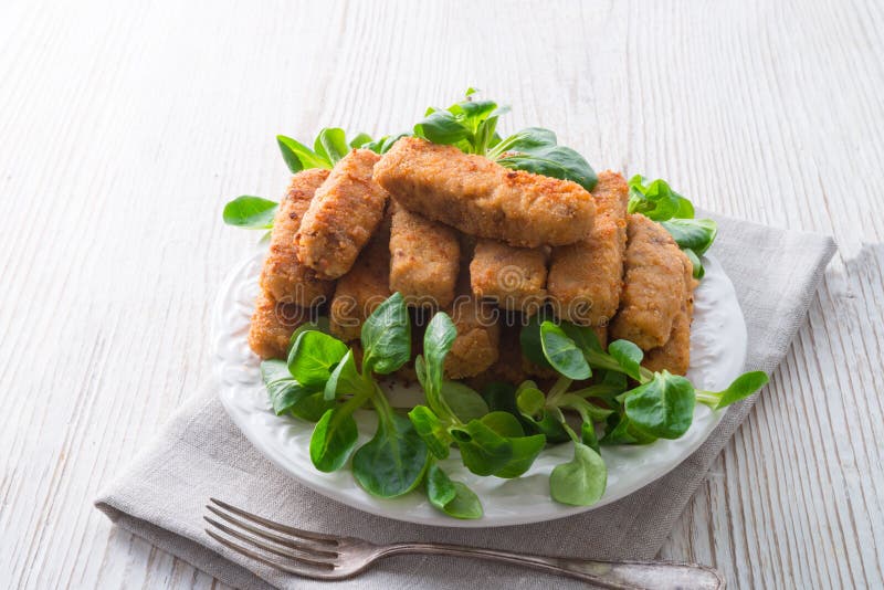 Home-baked Fish Sticks with Salad Stock Image - Image of broccoli ...