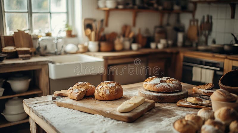 Home Bakery Kitchen Scene with Baking Ingredients and Tools for Baking ...