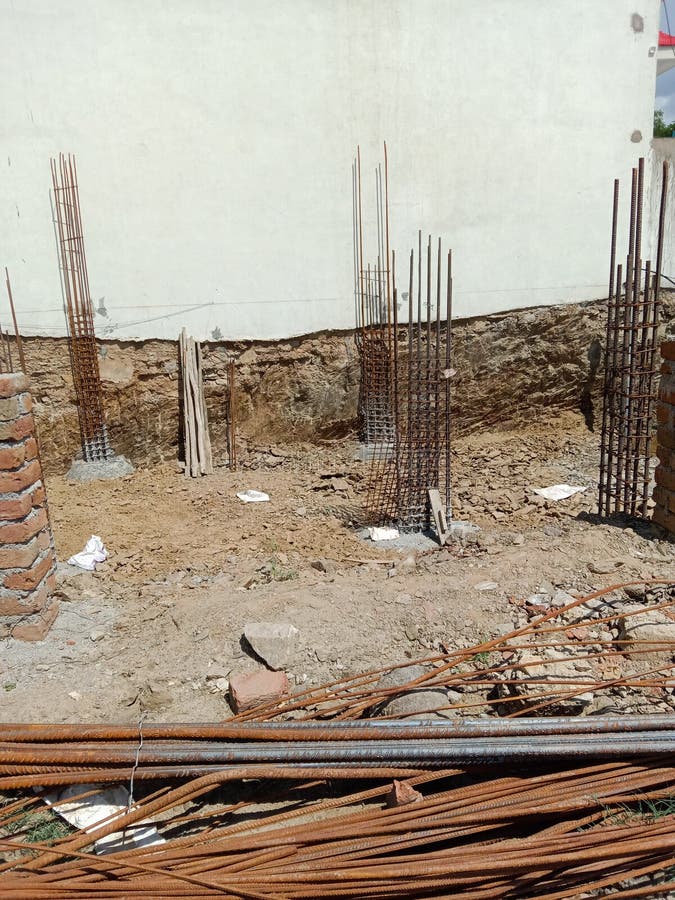 Home Base Pillars Construction Work with Iron Grid Stock Image - Image ...