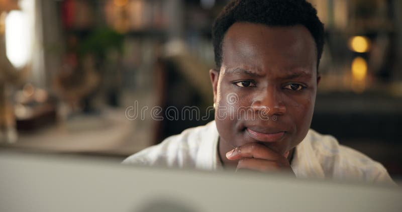 Home, Black Man and Education with Computer for Reading, Thesis ...