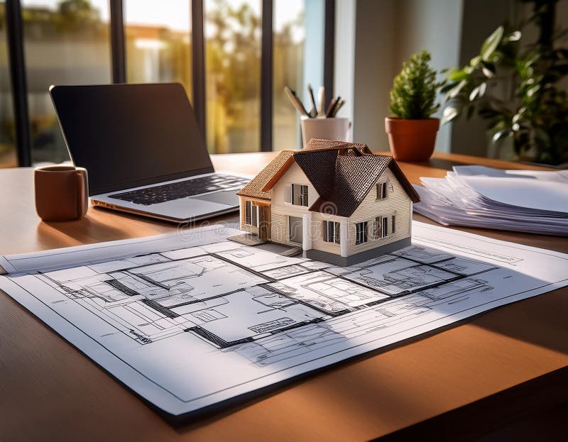 Home Blueprint and Mortgage Documents Laid Out on an Office Table Stock ...