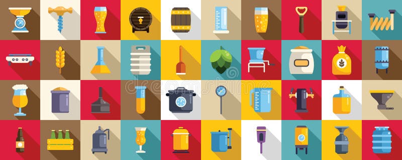 Home Brewing Icons Set. Brewer Making Craft Beer Using Traditional ...