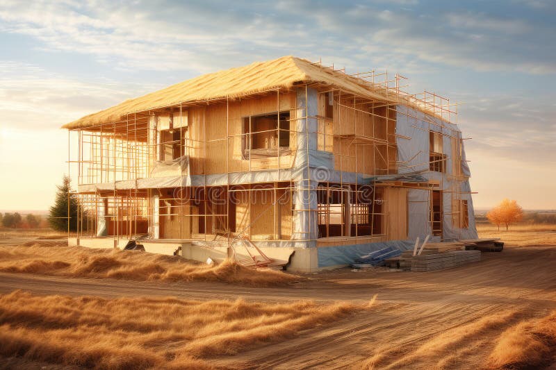 Home Building Under Construction Made from Wood Framing Extreme Closeup ...