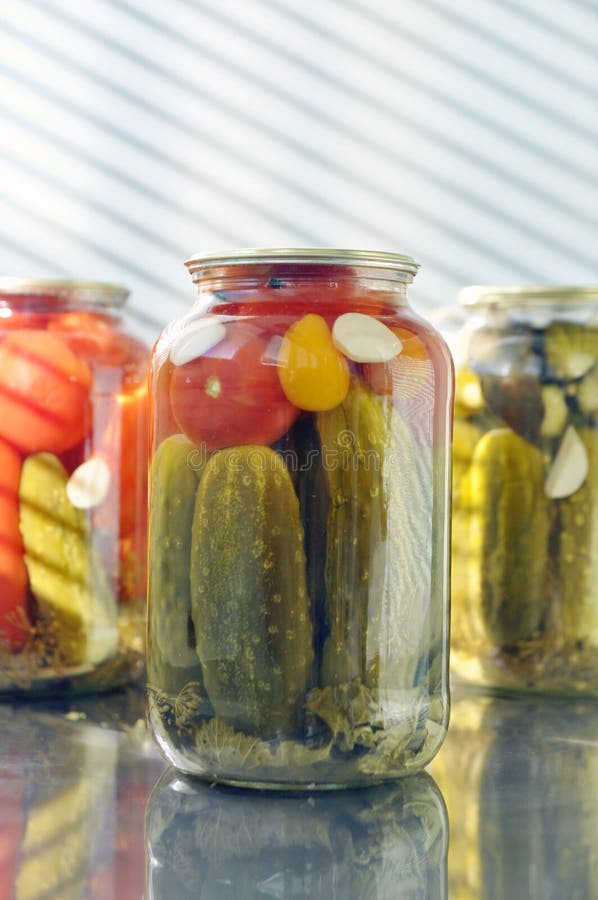 Home Canning of Vegetables from a Backyard Garden in Glass Jars Stock ...
