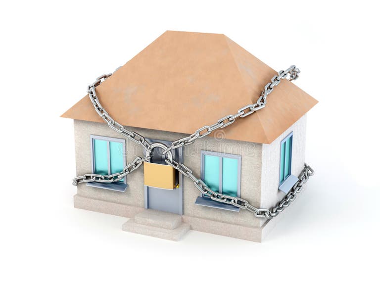 Home, chain and padlock stock illustration. Illustration of real - 14301979