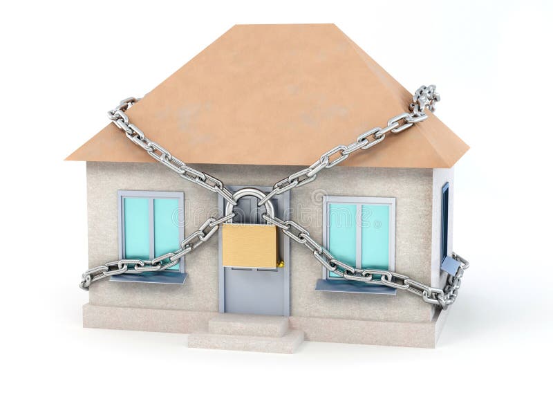 Home Security Concept. House with Lock and Chain Stock Illustration ...