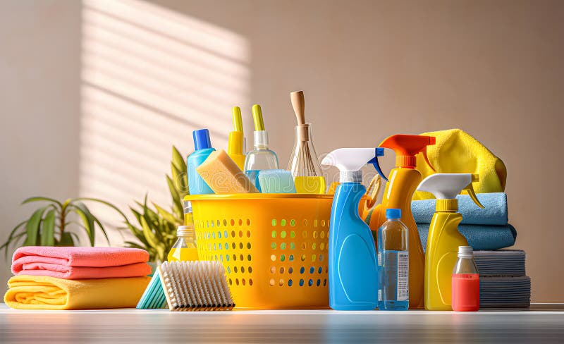 Home Cleaning Products, Banner with Copy Space Stock Photo - Image of ...