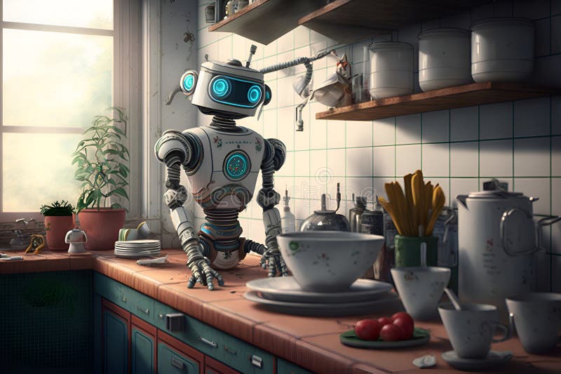 Home Cleaning Robot Cleans the Kitchen, Generative AI 1 Stock ...