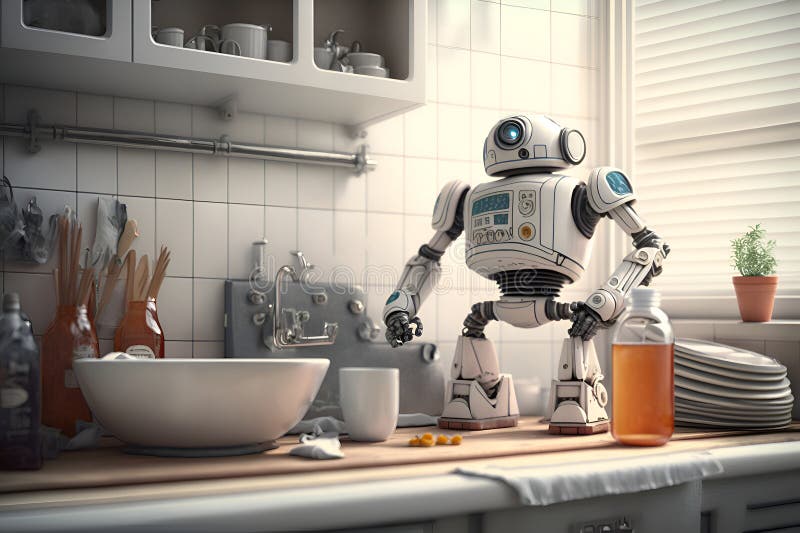 Home Cleaning Robot Cleans the Kitchen, Generative AI Stock ...