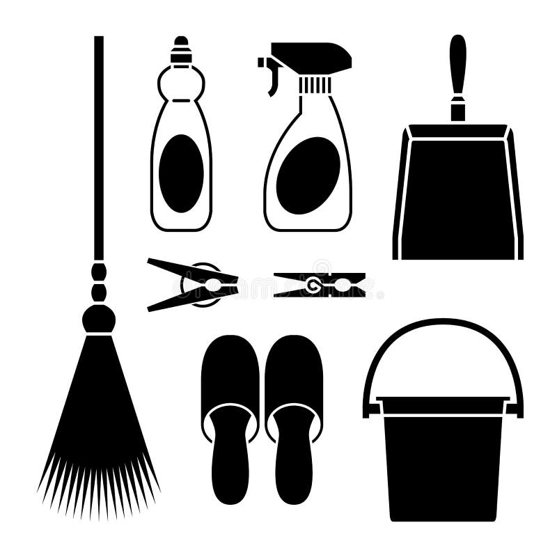 Home Cleaning Tools Icons Set Great for Any Use. Vector EPS10 Stock ...