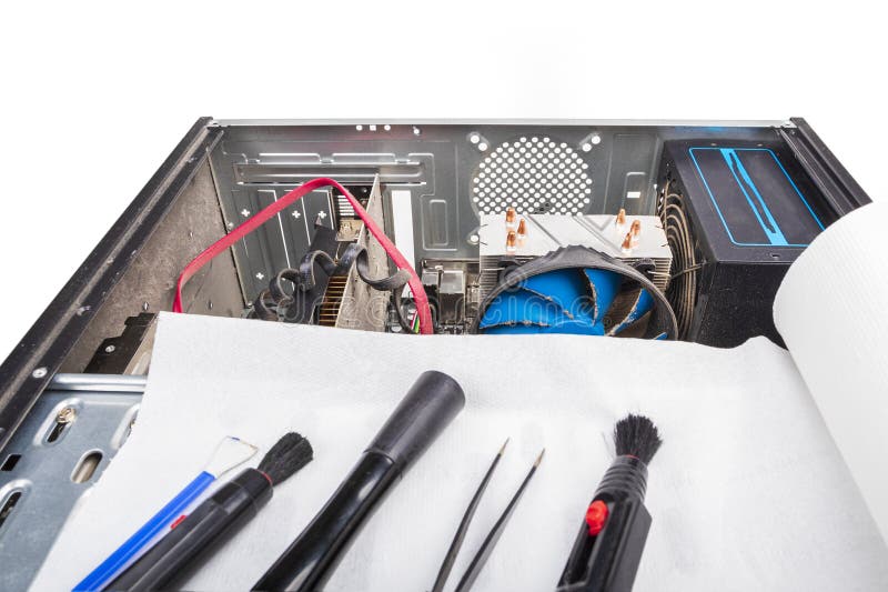 The Home Computer is Covered in Dust. Cable in the Mud. Concept ...