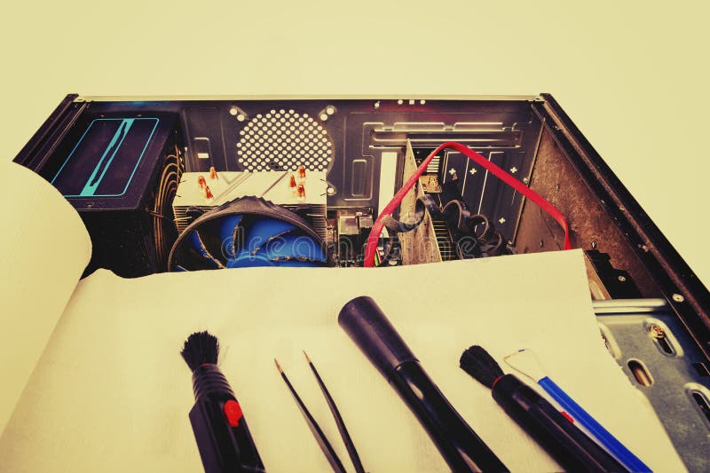 The Home Computer is Covered in Dust. Cable in the Mud. Concept ...