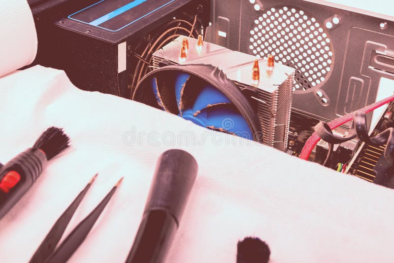 The Home Computer is Covered in Dust. Cable in the Mud. Concept ...