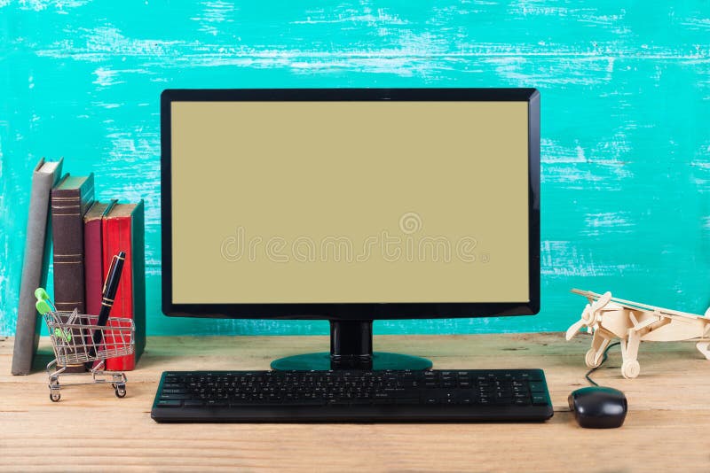 Home Computer on Desk with Props Stock Image - Image of screen ...