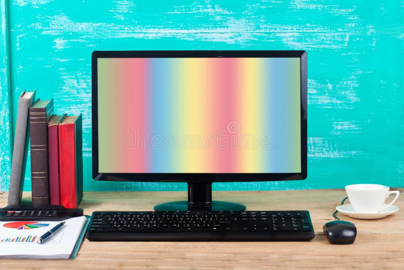 Home Computer on Desk with Props Stock Image - Image of workspace ...