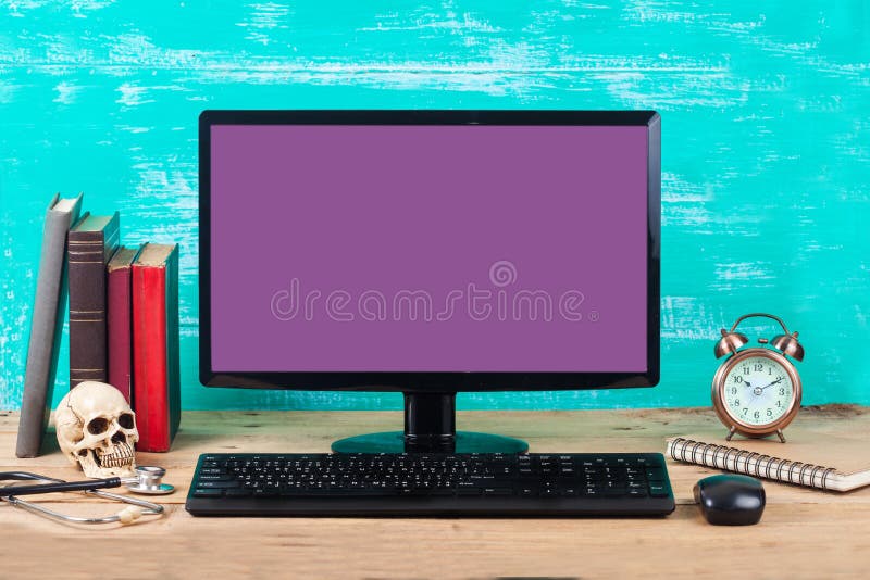 Home Computer on Desk with Props Stock Image - Image of screen ...