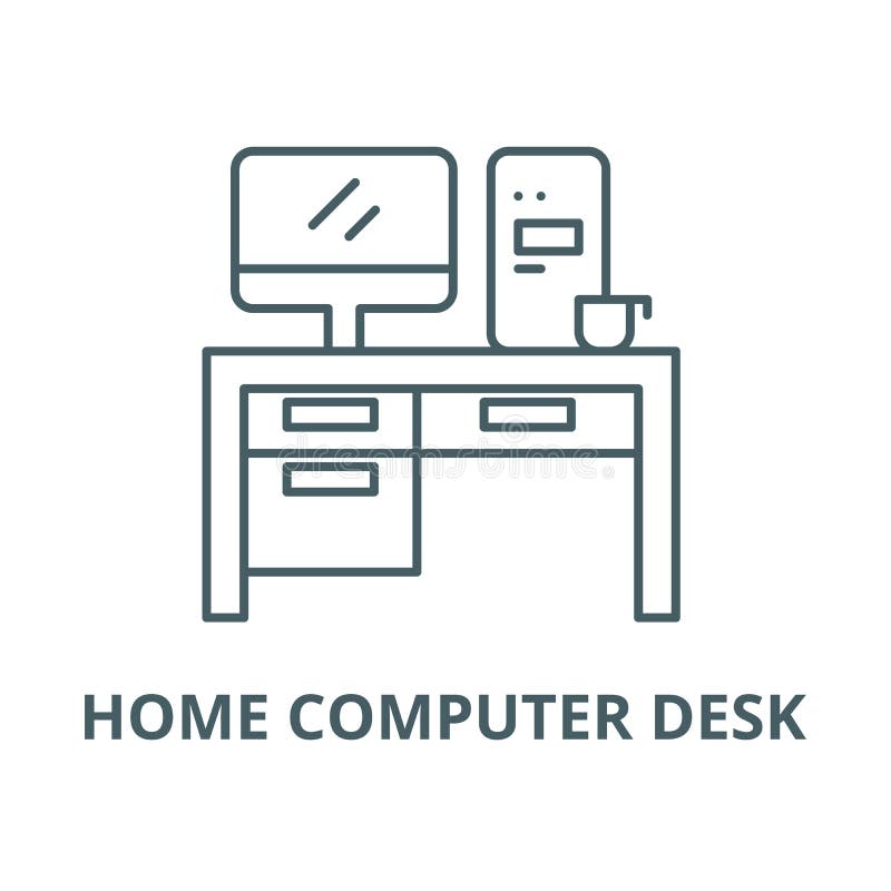 Home Computer Desk Vector Line Icon, Linear Concept, Outline Sign ...