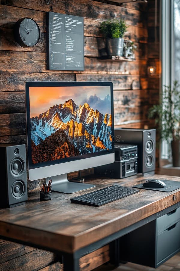 The Home Computer is on the Table in the Home Interior. a Gaming ...