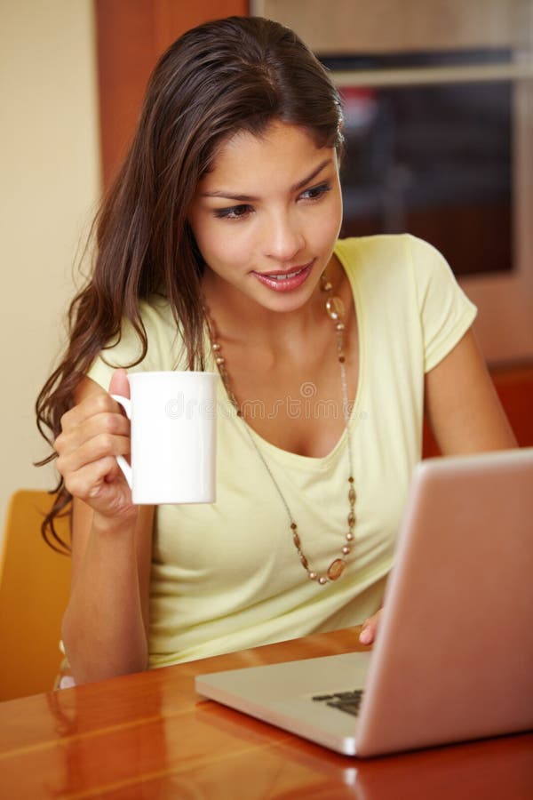 Home Convenient Technology. a Young Woman Using Her Laptop in the ...