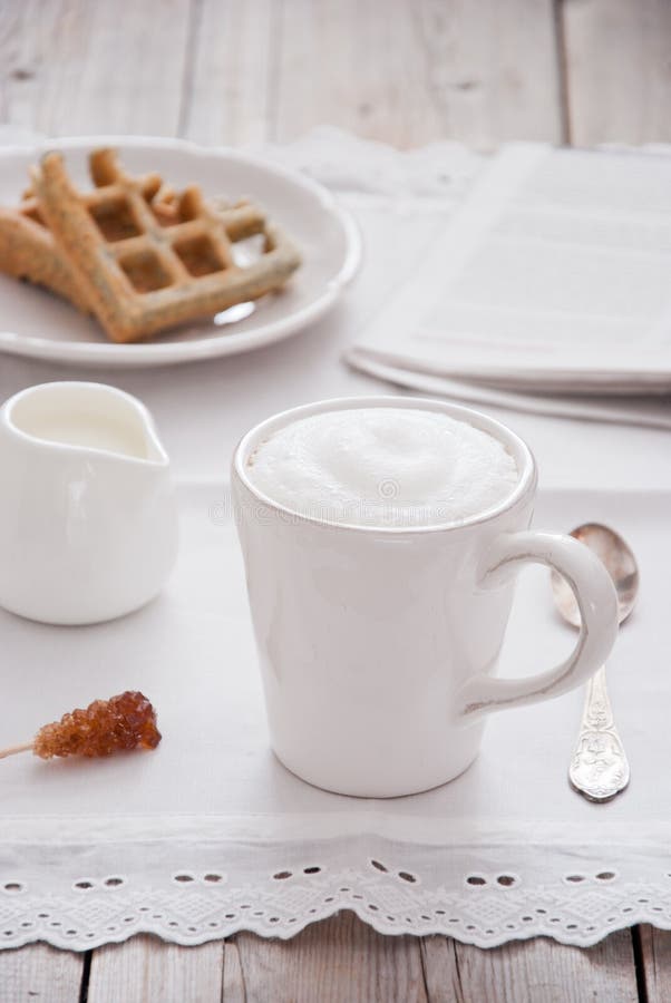 Home Cooked Coffee with Milk in a White Cup Stock Photo - Image of ...