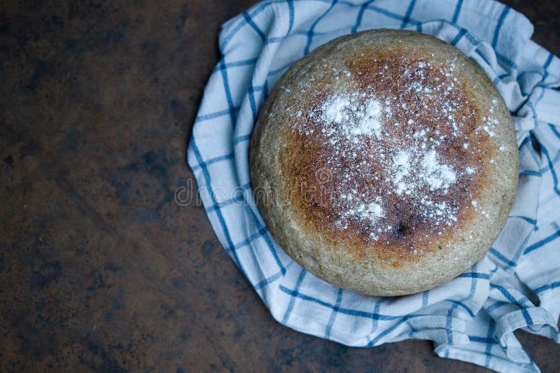 Home Cooked Round Bread, on a Dark Background. View from Above Stock ...