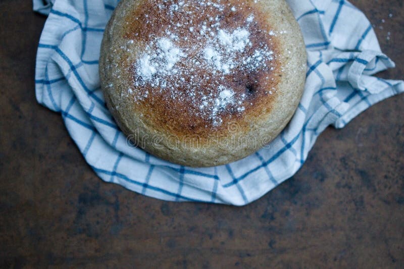Home Cooked Round Bread, on a Dark Background. View from Above Stock ...