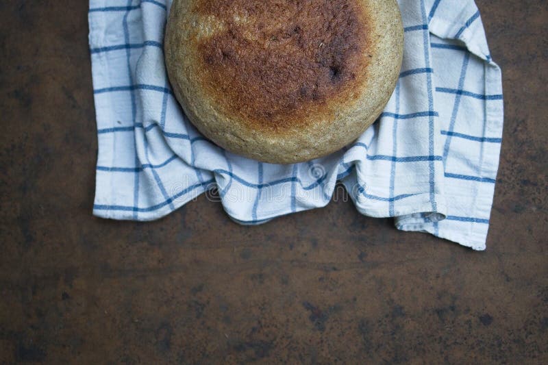 Home Cooked Round Bread, on a Dark Background. View from Above Stock ...