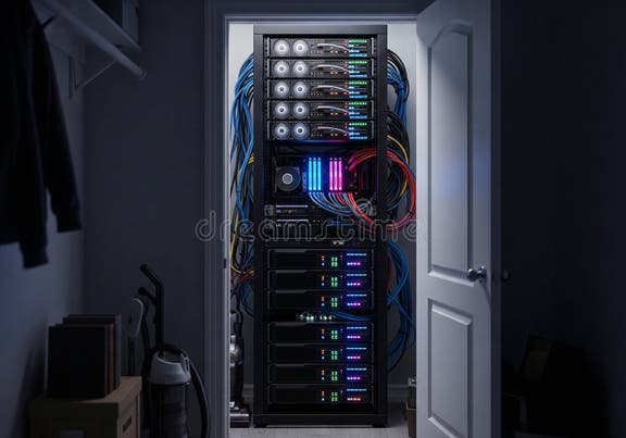 A Complete Home Data Center Server Rack with Complex Cable Management ...
