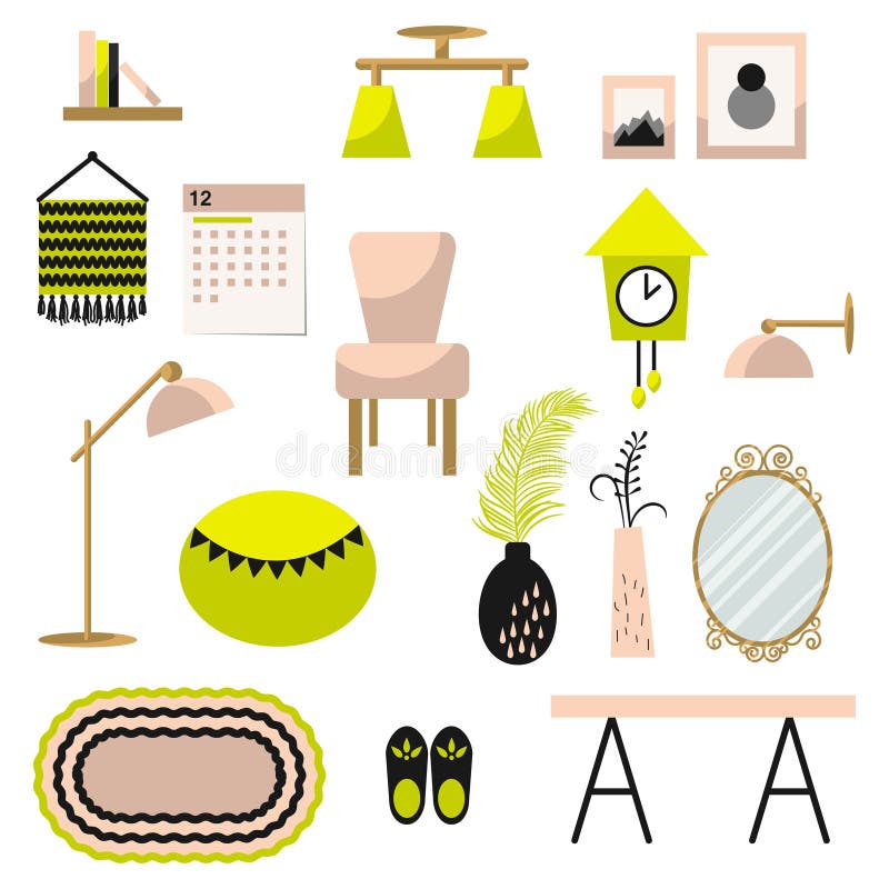 Home Decor and Furniture Vector Set Flat Style Stock Vector ...