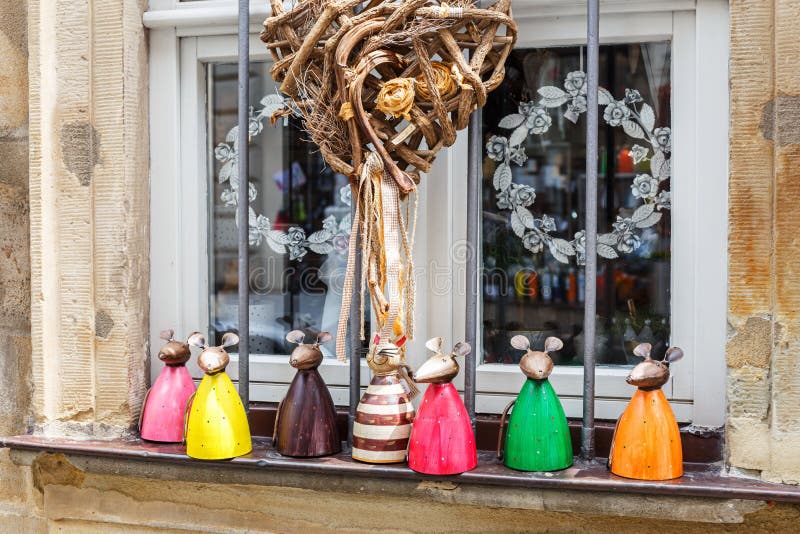 Home Decor Items of Cute Mouse Figurines on the Window Ledge in the ...