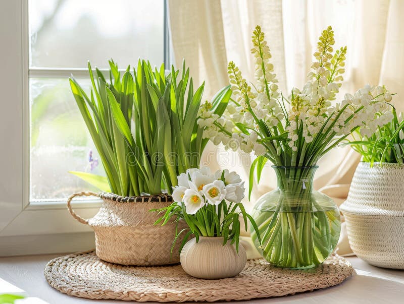 Home Decor, Spring Flowers in Apartment Interior with Bright Light ...