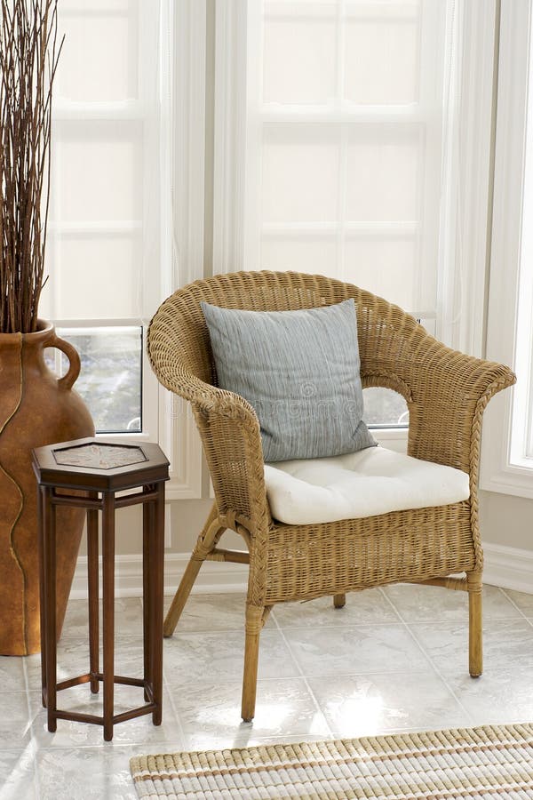 Home Decor - Wicker Chair in Sun Room Stock Image - Image of baseboards ...