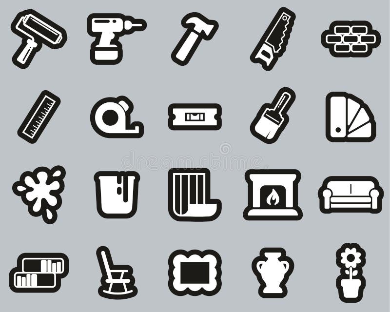Home Decorating & Home Remodeling Icons White on Black Sticker Set Big ...