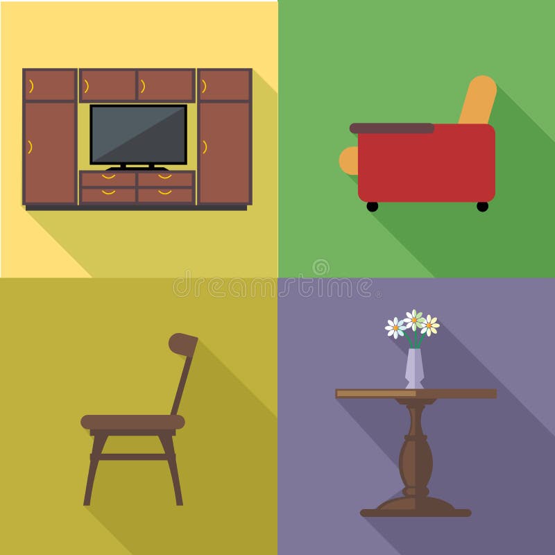 Home Decoration Icon Set, Flat Style Stock Vector - Illustration of ...