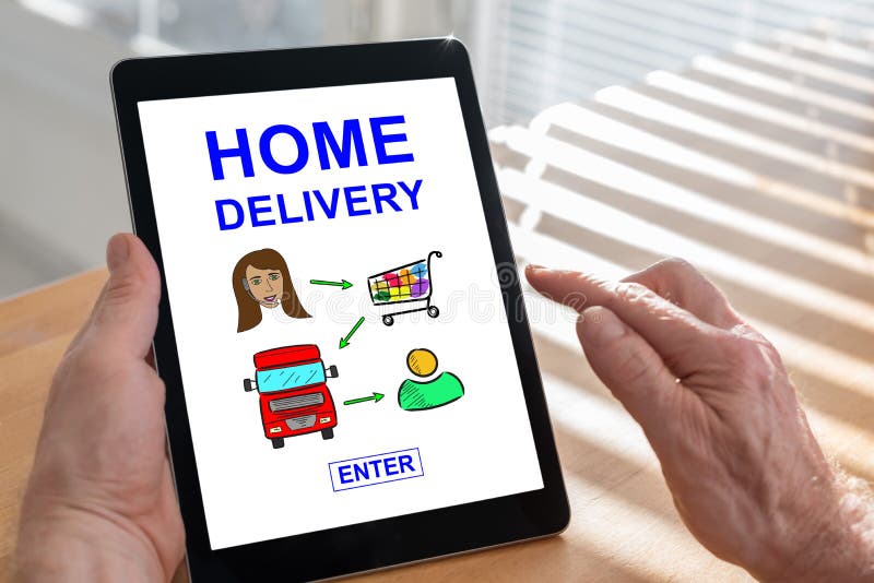 Home Delivery Concept on a Tablet Stock Image - Image of sale, package ...