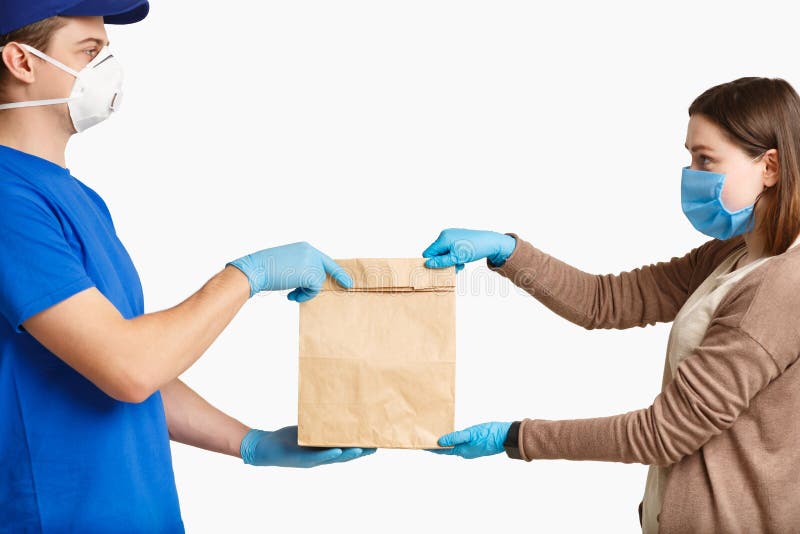 Home Delivery. Courier Passes Package To Client Stock Photo - Image of ...