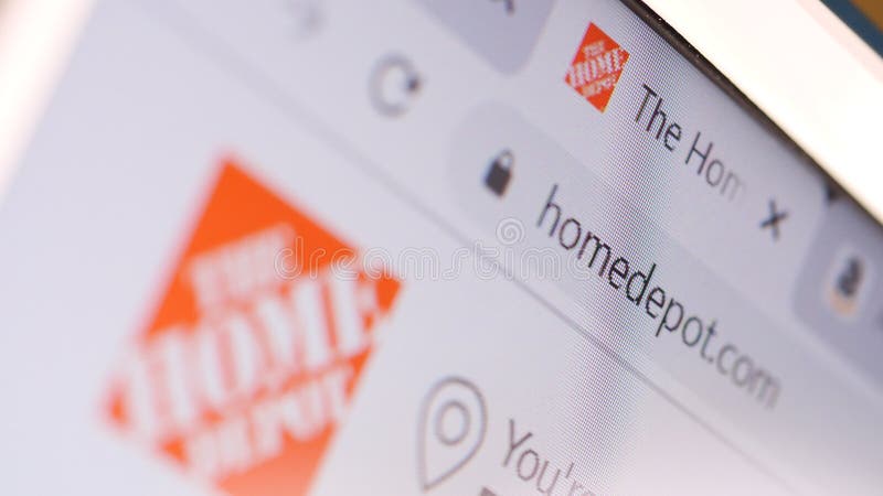 The Home Depot Website Address in Browser and Logo on the Computer ...