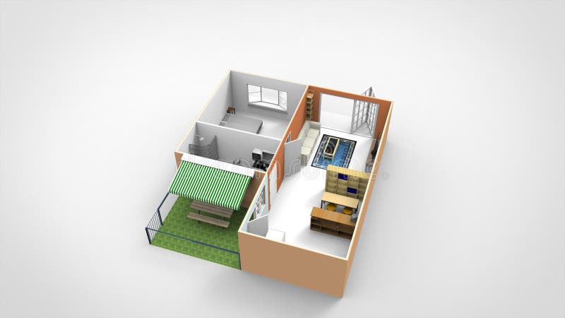 3D Render Home Design with Backyard Isolated Stock Illustration ...