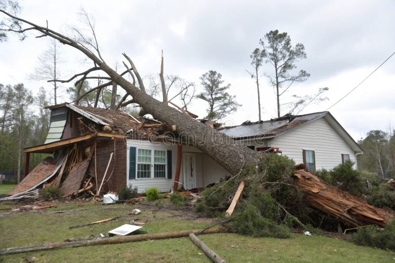 Home Destroyed by Falling Tree in Alabama Stock Illustration ...