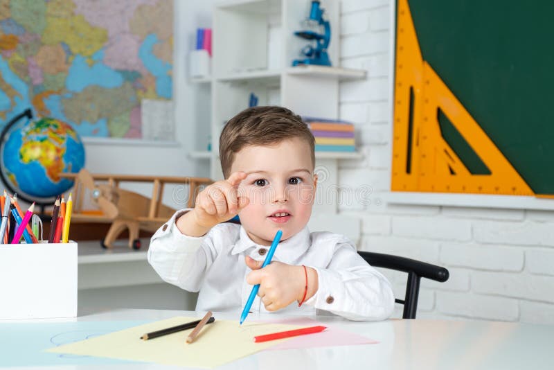 Home Distance Learning. Child from Elementary School. Concept of ...