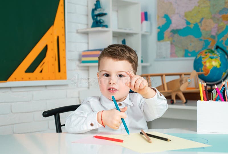 Home Distance Learning. Child from Elementary School. Concept of ...