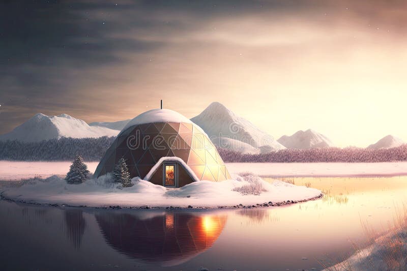 Home Dome Snow Igloo in Arctic Reflecting in Water Stock Illustration ...