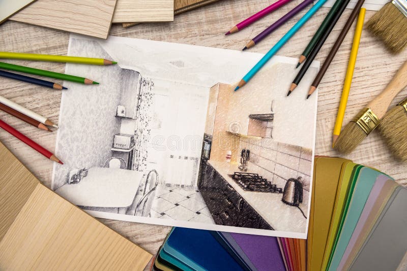 Home Drawing with Work Tool Stock Photo - Image of freehand ...