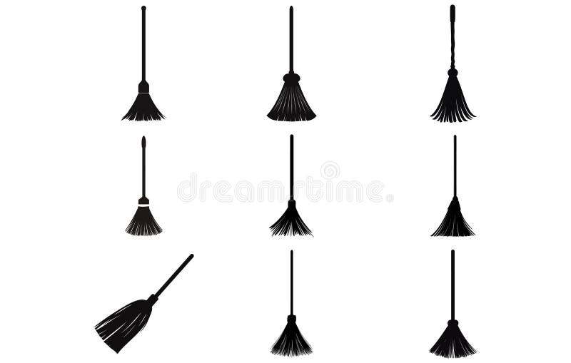 Dust Cleaner Broom Silhouette. Home Dust Cleaner Broom Vector Icon Set ...