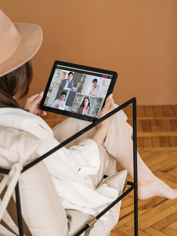 Home E-learning Video Lesson Students Group Tablet Stock Photo - Image ...