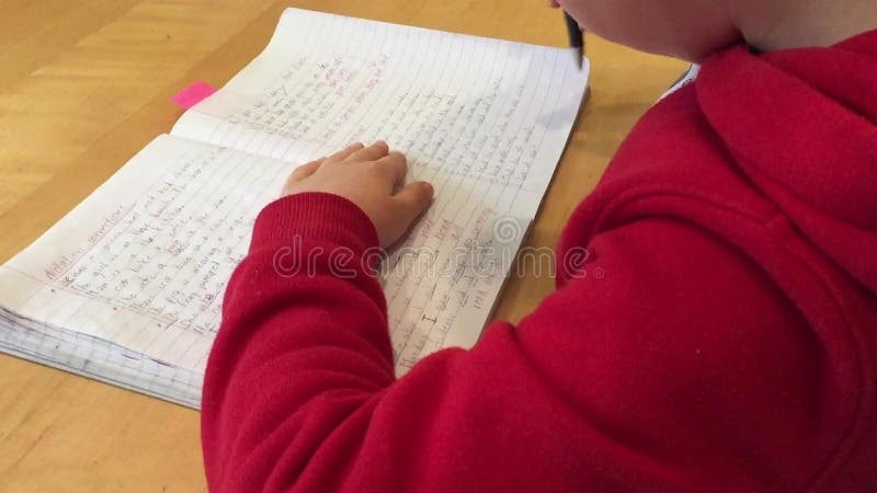 Young Elementary School Boy Hand Writing Homework and Learning at Home ...