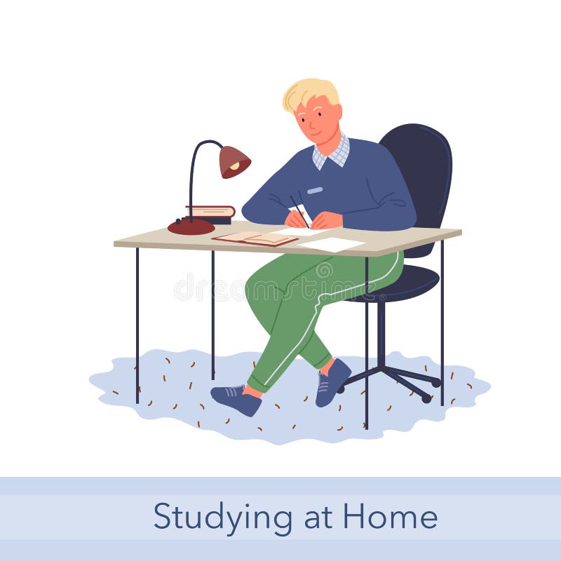 Home Education, Knowledge Concept, Young Man Student or Worker Sitting ...