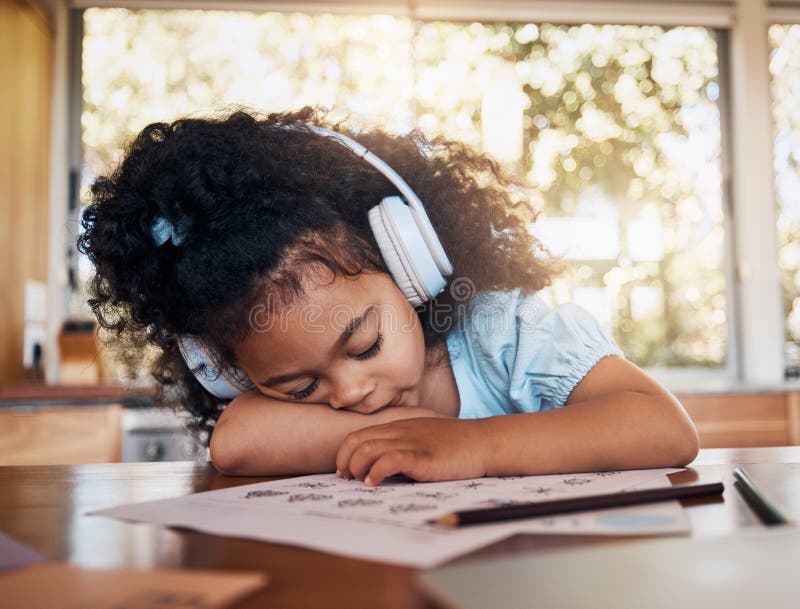 Home Education, Sleeping Child and Tired during Kindergarten Homework ...