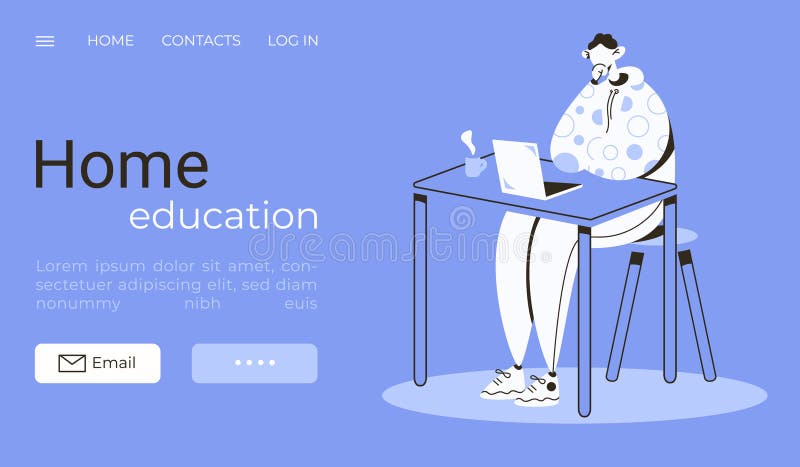 Home Education.Student Studies Online at Home.character Sits at the ...