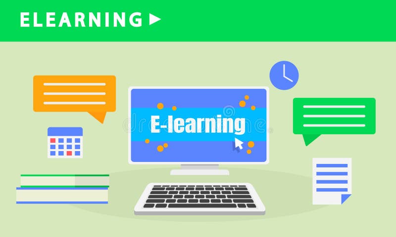 Home Elearning Banner, Flat Style Stock Vector - Illustration of office ...